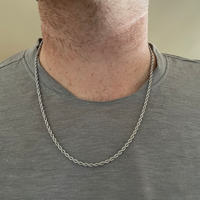 Waterproof Men's Rope Chain 3mm Stainless Steel Rope Chain Necklace for ...