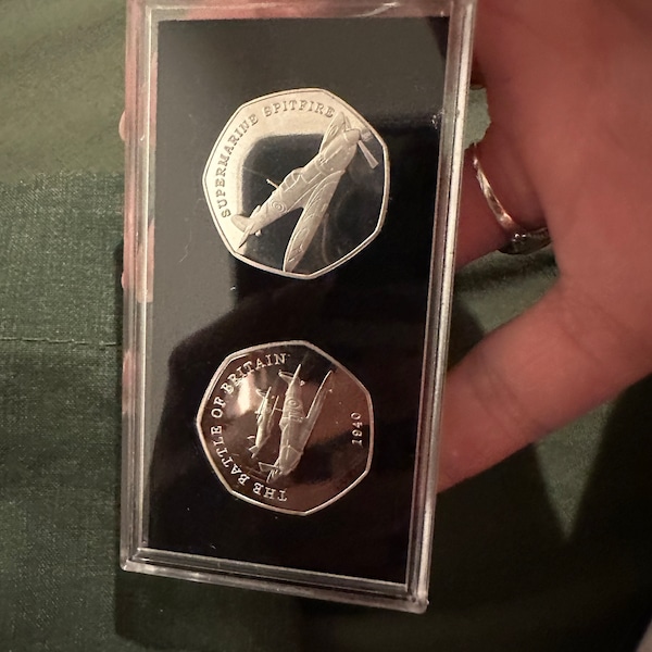 Pair of the Battle of Britain and Spitfire Silver Commemoratives in 50p ...