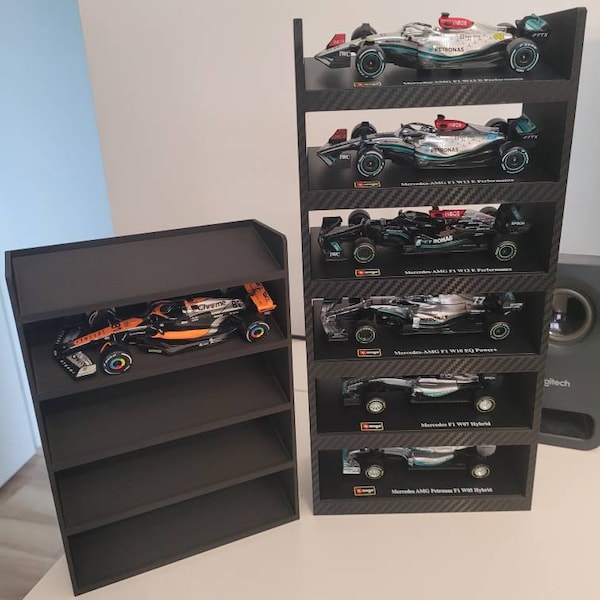 V2 6 Car Tilted Bburago 1:43 1/43 F1 Formula 1 Race Car Display Stand W ...