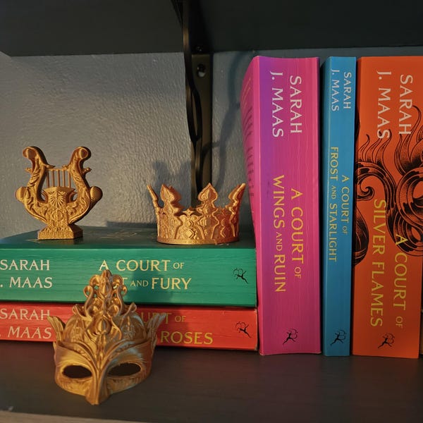 Golden Fae Trove Bookshelf Decor - Golden Harp, Mask, and Crown - Dread ...