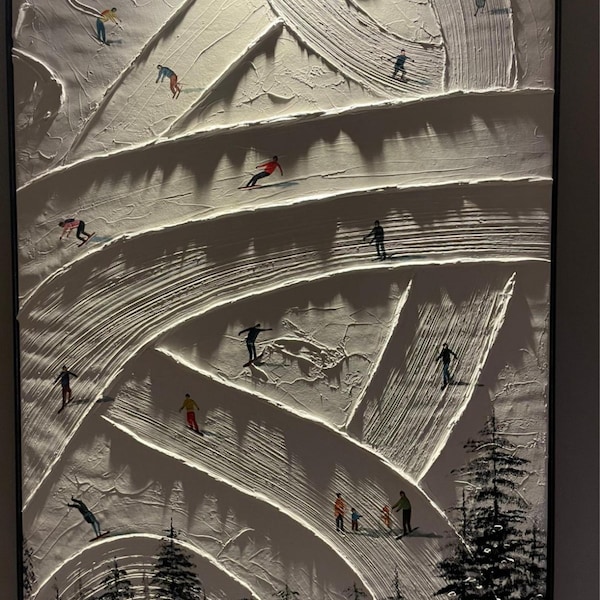 Original 3D White Minimalist Textured Wall Art Set of 2 Ocean Wave Painting on Canvas Neutural ...