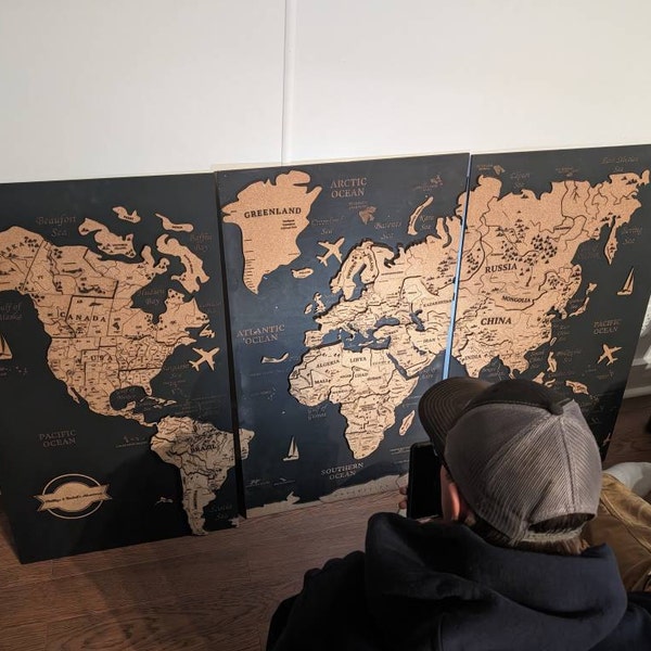 Travel Map Push Pin, Wooden World Map With LED Lights, Large Map of the ...