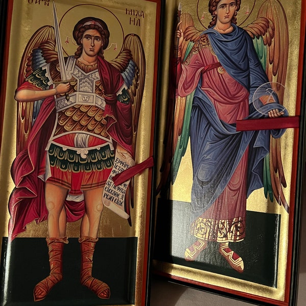Archangels Michael & Gabriel Icons Set - Handmade With Gold Leaves ...