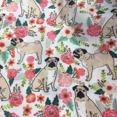 Floral Pug Fabric Pug Flowers Florals Spring Cute Flowers Pink Spring ...