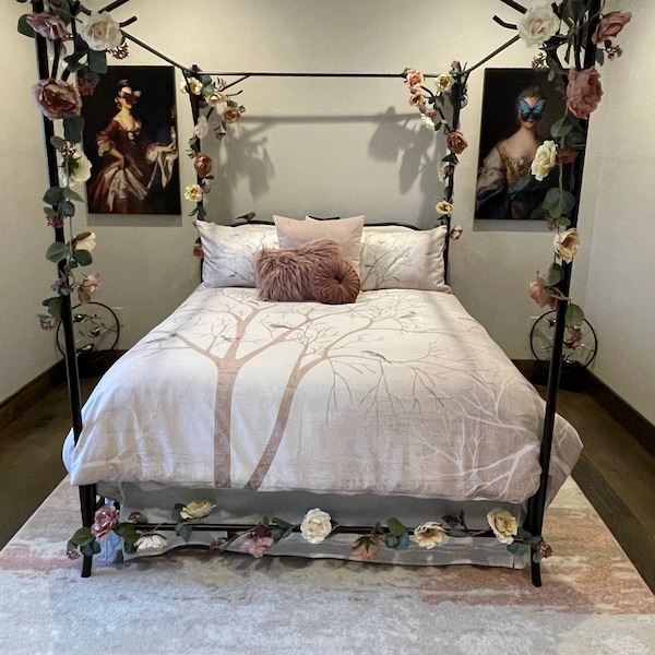 Birds Tree Branches Painting Duvet Cover Set, Grey Beige Nature ...