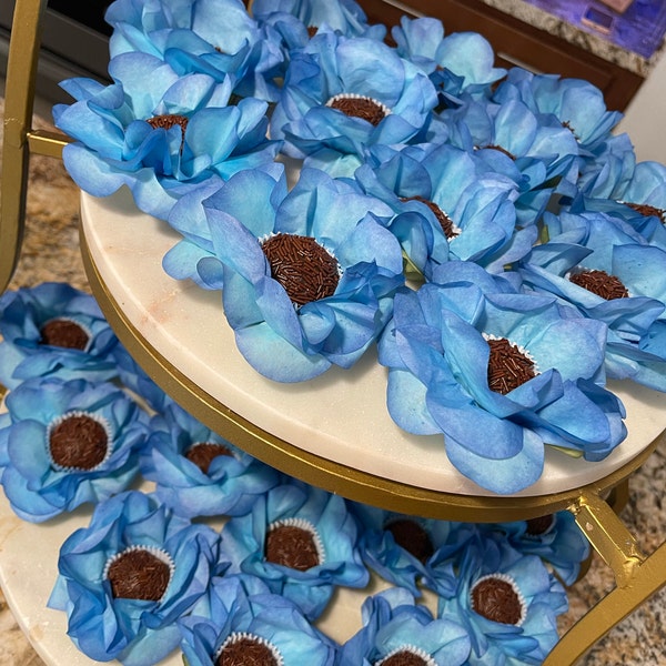 Wedding Slate Blue Flowers Truffles Wrapper Decorations, Centerpiece ...