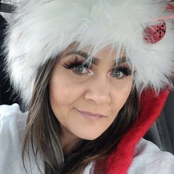 Snow Leopard Faux Fur Santa Hat With Brown and White Trim - Etsy