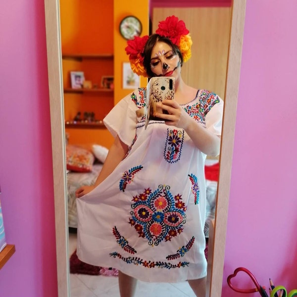 Embroidered Extra Plus Size Mexican Curvy Dress, White Mexican Light ...