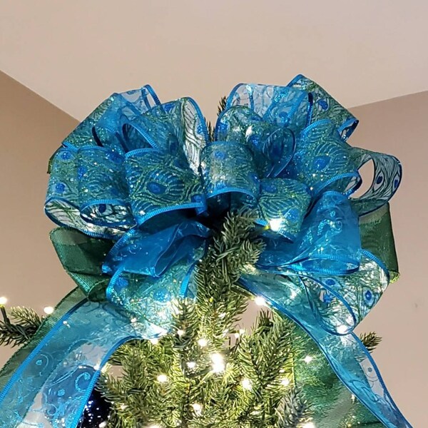 Sheer Red & Gold Tree Topper Bow With Streamers / Giant Antique Gold ...