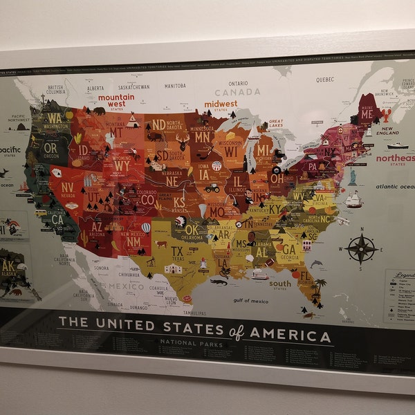 Educational Children's US Map, Fun Illustrated Map, US National Parks ...
