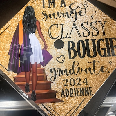 Personalized Graduation Cap Topper Black Girl Magic, Work Hard in ...