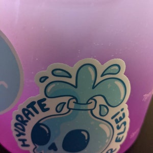Hydrate or Else, Funny Water Sticker, Skull, Water Bottle Stickers ...