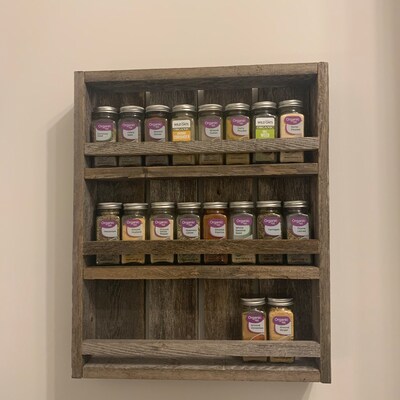Rustic Mason Jar Spice Rack Display, Spice Rack, Mason Jars, Kitchen ...