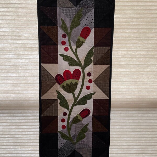 Wool Applique Pattern, Amalie, Quilted Wool, Table Runner, Wool Quilt, Wool Art, Primitive Decor ...