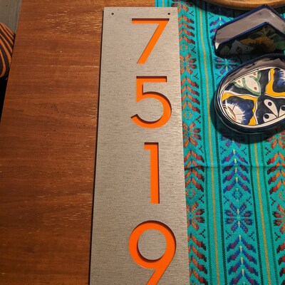 Modern House Numbers Concrete With Orange Yellow Acrylic Vertical ...