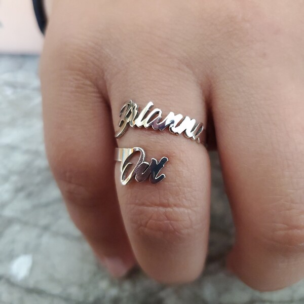 Double Name Ring • Two Name Ring • Custom Name Ring • Personalized Ring ...