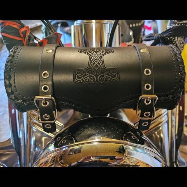 CHOPPER LEATHER BAG, Motorcycle Bag, Front Fork Tool Bag Leather Bag ...
