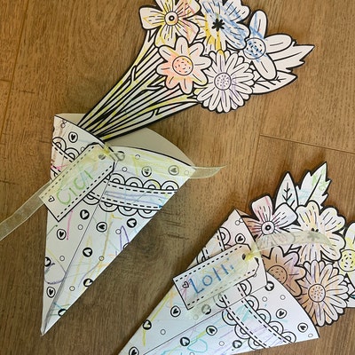 Printable Mothers Day Coloring Card Bouquet Card for Mom Fun Activity ...