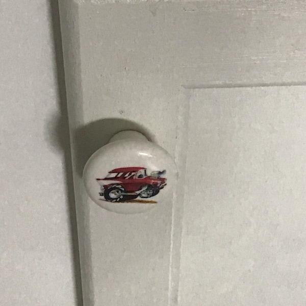 Red Coupe Hot Rod Car Auto Home Decor Ceramic Knob Kitchen Cabinet Door ...