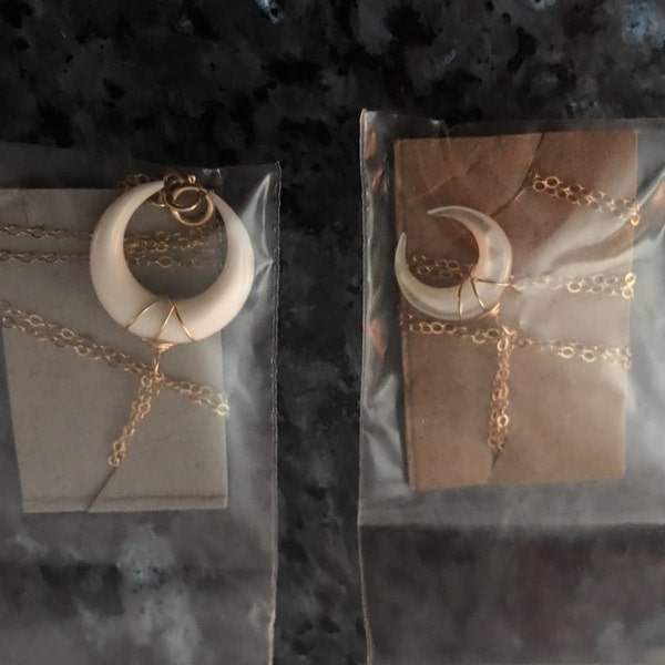 Double Horn Crescent Moon Charm Pendant- Hand Carved Buffalo Horn, One ...