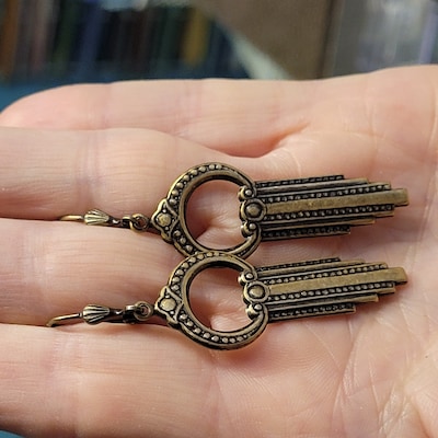 Antique Brass Shell Design Leverback Open Loop Earrings, Fancy Brass Ox ...