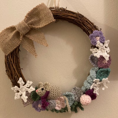 Winter Wreath, Crochet Winter Wreath, Door Wreath, Frosty Wreath ...