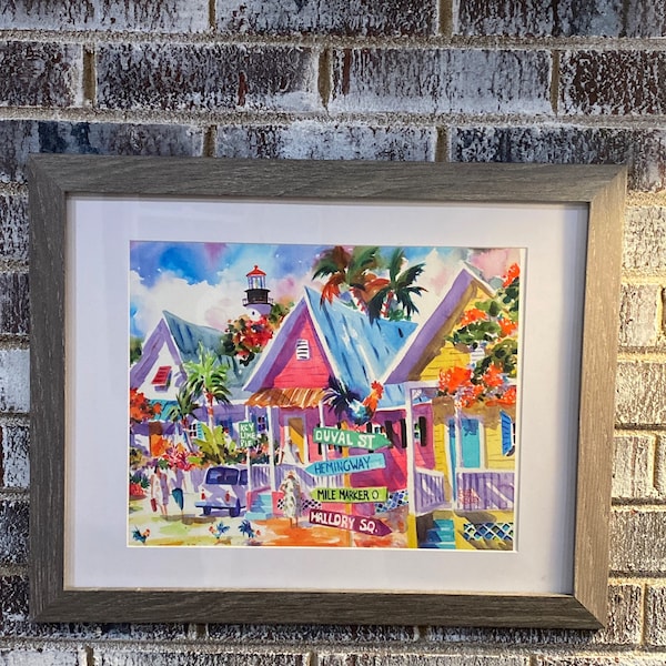 Key West Art, Key West Gift, Rooster Print, Flamingo Print, Watercolor ...