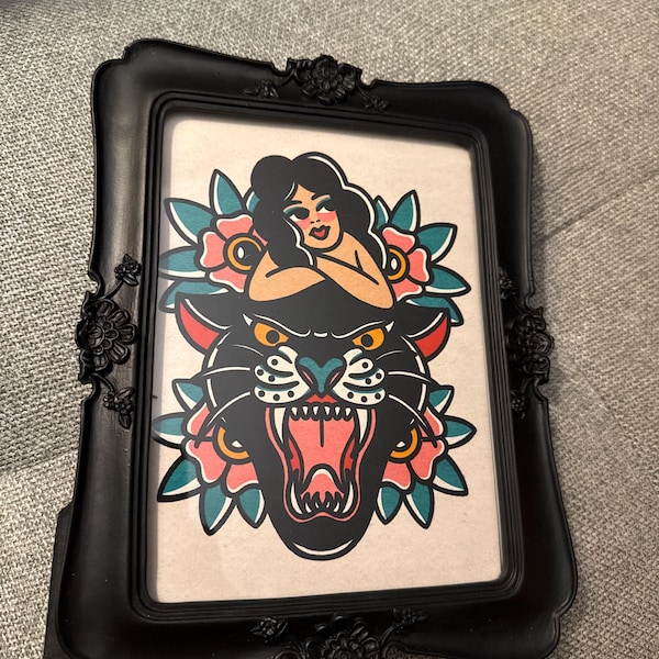 Old School Panther Lady Art Print - Classic Flash, Trad Tattoo, Alt ...