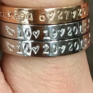 Name Ring 3mm Flat Date and Name Ring Rose Gold Over Stainless - Etsy
