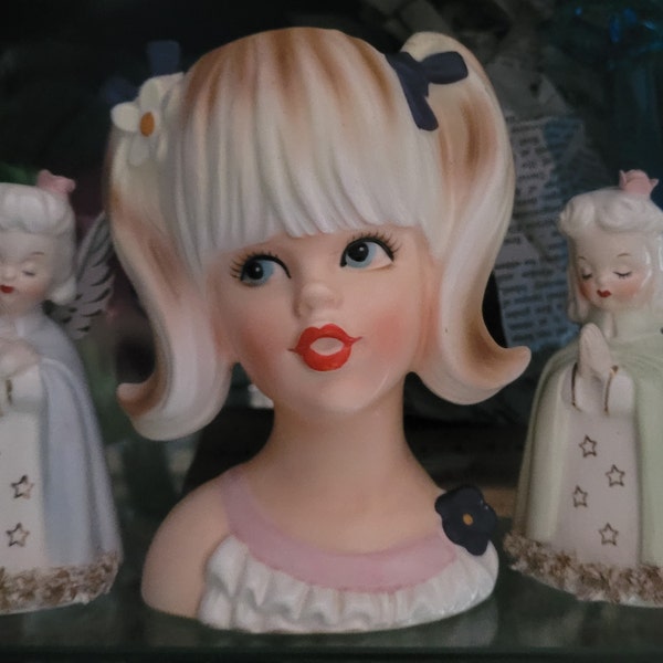 6" Vintage LEFTON Pink Barbara Lady Head Vase - Etsy