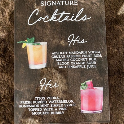 Custom Cocktail Menu Personalized Drinks Sign Acrylic Wedding Sign His ...
