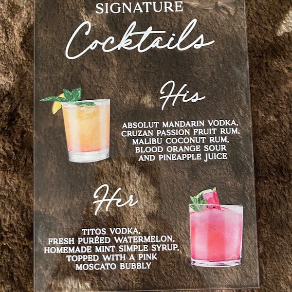 Custom Cocktail Menu Personalized Drinks Sign Acrylic Wedding Sign His ...