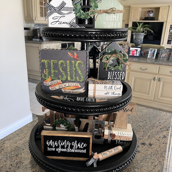 Faith Black & White Tiered Tray Decor! Christian / Religious Mix and ...
