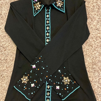 Western Horsemanship Shirt, Women Horse Ridin Shirt Stitch Fabric Black ...