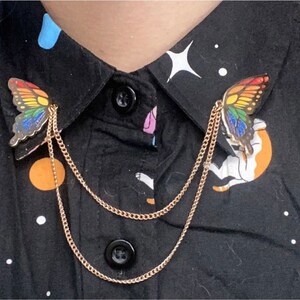 Fairy Wings Collar Pins Gold Plate Hard Enamel Pins W/ Chain - Etsy