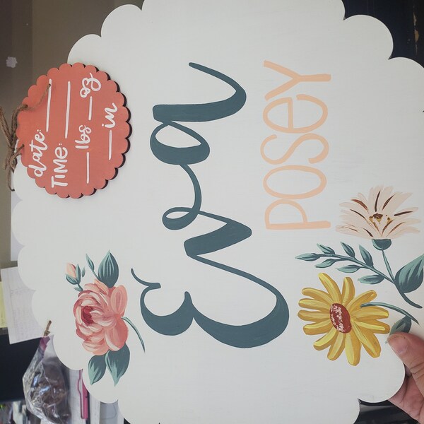 Boho Floral Hospital Door Hanger, Baby Girl Door Hanger, Scallop Edge ...