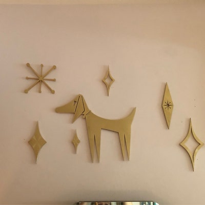 Mid Century Modern Atomic Dog With Set of 4 Eames Style Starbursts 3D ...