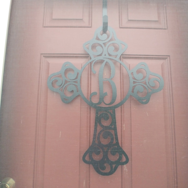 Personalized Metal Monogram Cross Front Door Hanger Sign Wall Art - Etsy