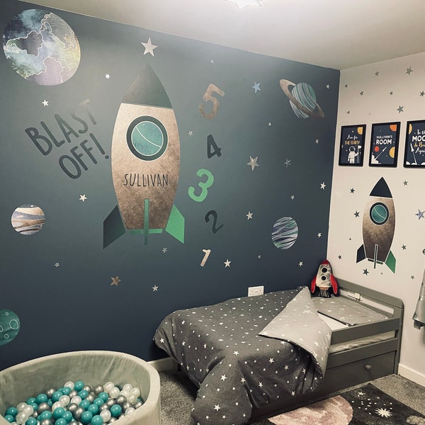 Personalised Blast off Rocket Wall Sticker, Space Wall Sticker, Rocket ...
