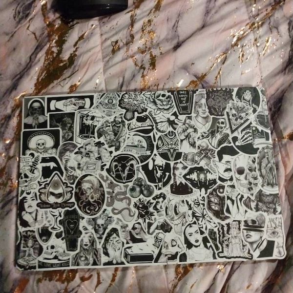 100 Cool Black and White Goth Laptop Stickers Dark Skull Tattoo Decals ...