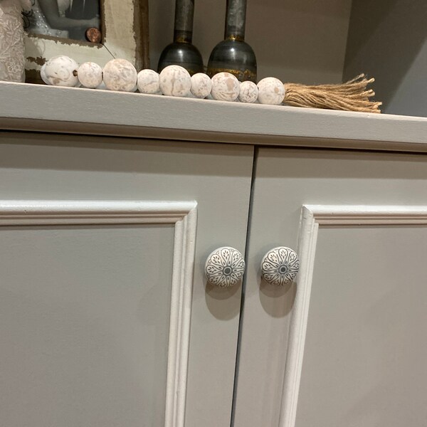 Grey & White Ceramic Knobs Ceramic Door Knobs Kitchen Cabinet Drawer Pulls Cupboard Knobs ...
