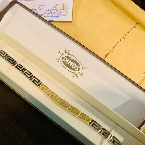 14k Gold and Silver Greek Key Bracelet. Handmade Ethnic Jewelry ...