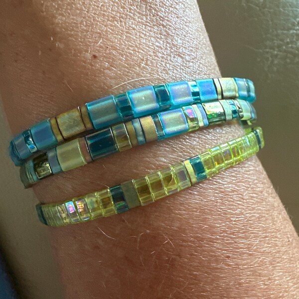 Judy | Tila Stack Bracelets | BOHO Glass Tile Stretchy Bracelet ...