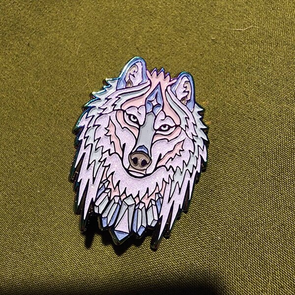 Sparkly Rainbow Crystal Wolf Enamel Pin - Etsy