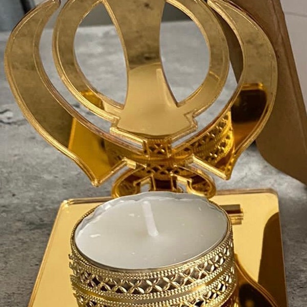 Khanda Tea Light Candle and Holder Sikh Symbol Khanda Shadow Diya, Diva ...