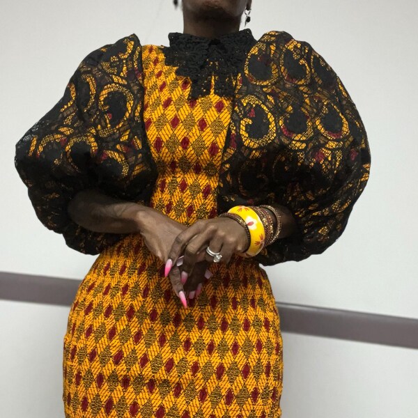 Long Blue African Print Smocked Ankara Gown. Elastic Gown . African ...