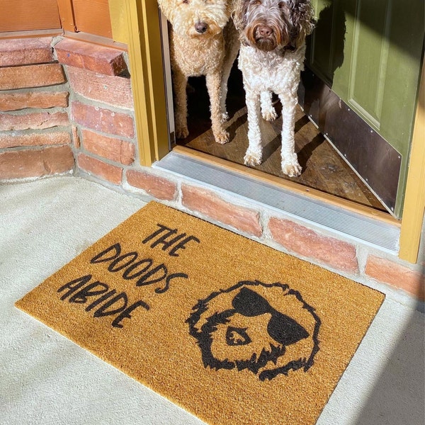 The Dood Abides Funny Goldendoodle Doormat, Labradoodle Welcome Mat ...