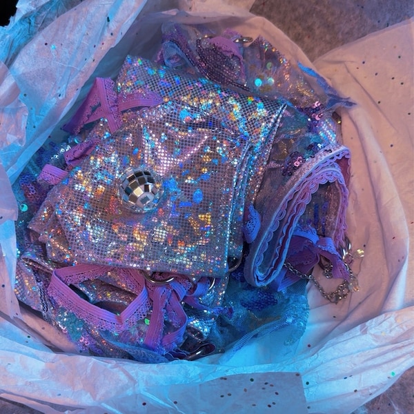 Skirt Only-iridescent Purple/pink Black Sequin & Feather Festival ...