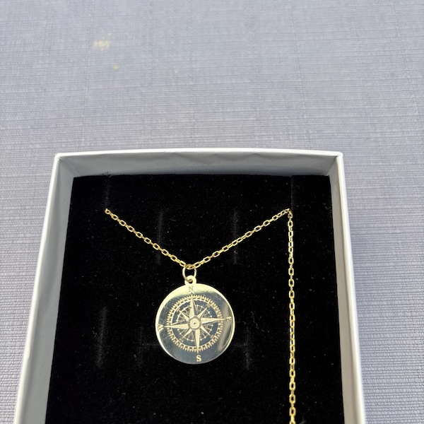 14K Solid Gold Compass Necklace, Compass Jewelry | Journey Necklace ...