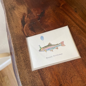 Trout Birthday Card Party Hat Balloon Happy Birthday Fish Funny Card ...